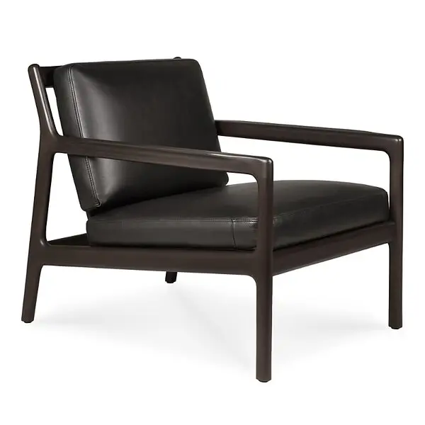 ETHNICRAFT Jack Lounge Chair In Dark Brown Leather - Mahogany Dark Brown W/ Black Leather Cus