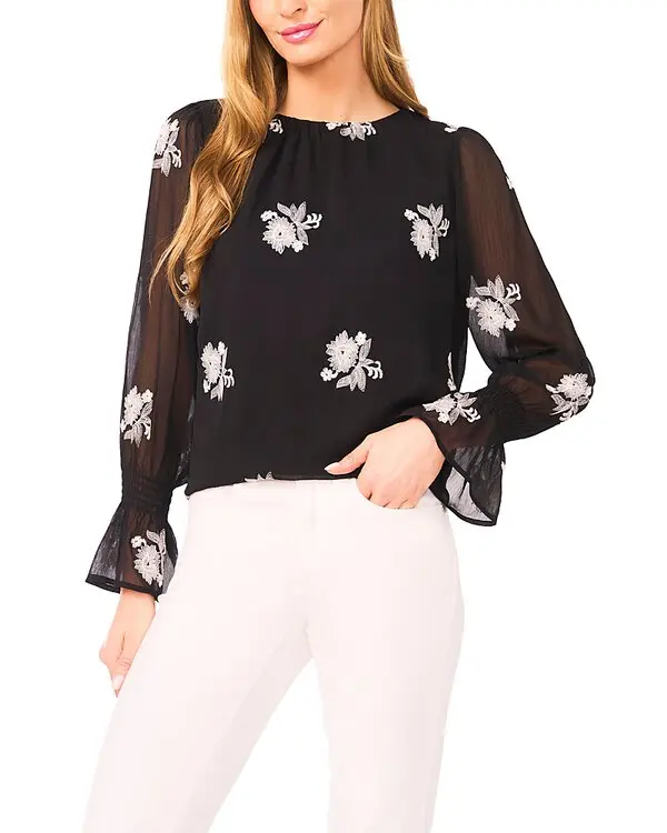 CECE DUPRAZ Long Sleeve Bell Cuff Top - Rich Black