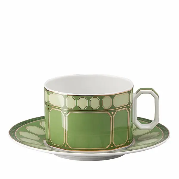 ROSENTHAL Swarovski Signum Teacup And Saucer In Fern - Green