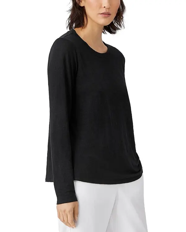 Eileen Fisher Linen Jersey Crewneck Tee - Black