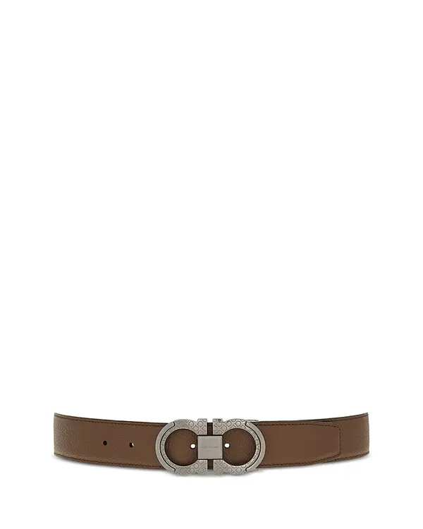 FERRAGAMO Double Gancini Reversible Belt - Clay/nero
