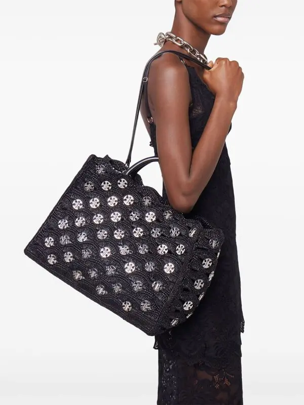 Rabanne Embellished Raffia Tote Bag - Black - 47% Off