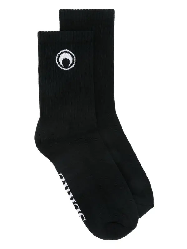 MARINE SERRE Moon Logo Ribbed Knit Socks - Black