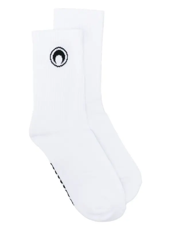 MARINE SERRE Moon Logo Ribbed Knit Socks - White
