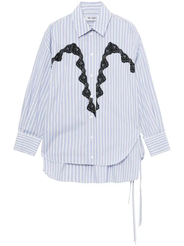 Attico Lace-trimmed Striped Shirt - White