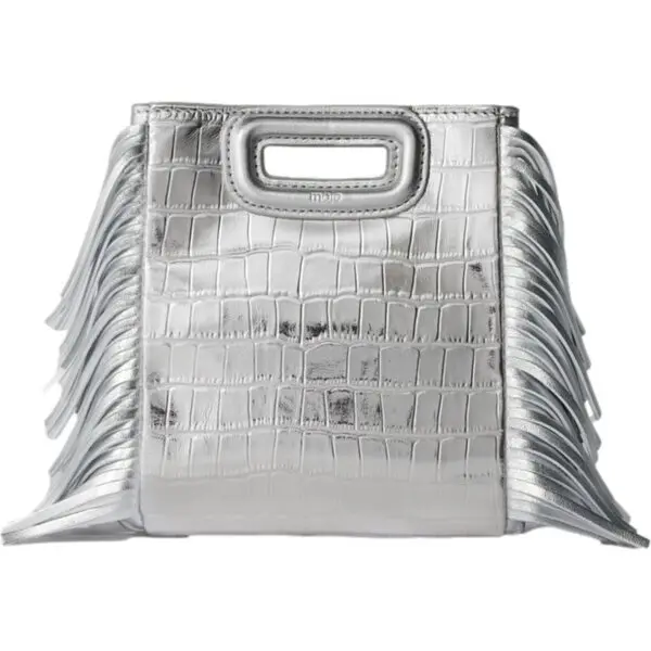 Maje Mini M Bag With Chain - Silver