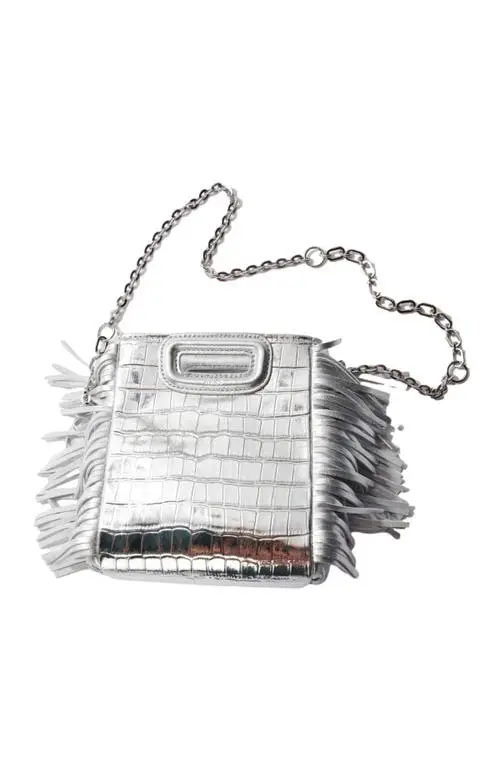 Maje Mini M Bag With Chain - Silver