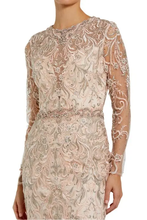 Mac Duggal Embroidered Illusion Trumpet Gown
