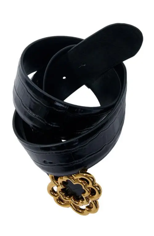 Maje Croc-effect Leather Double M Belt