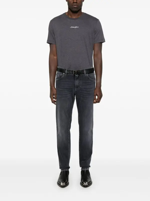 Dolce & Gabbana Logo-embroidered Cotton T-shirt - Grey