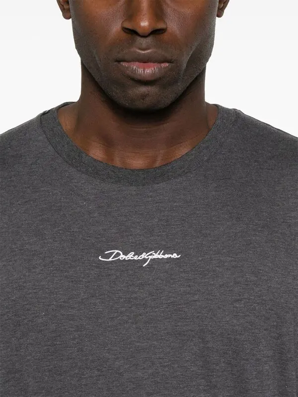 Dolce & Gabbana Logo-embroidered Cotton T-shirt - Grey