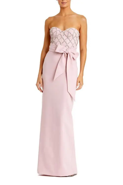 Mac Duggal Strapless Crepe Gown With Embellished Bustier - Rose