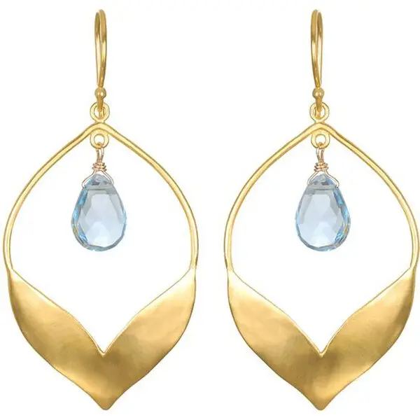 SATYA JEWELRY Lotus Blue Topaz Drop Earrings - Gold