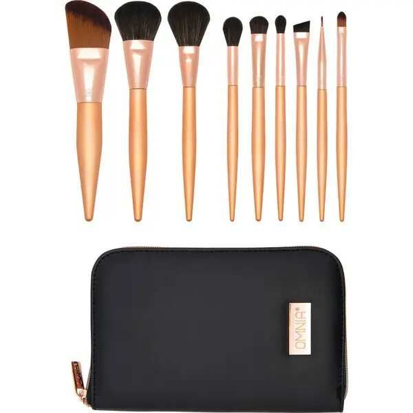 OMNIA BRUSH Rose Gold 9pc Makeup Travel Brush Set - Black