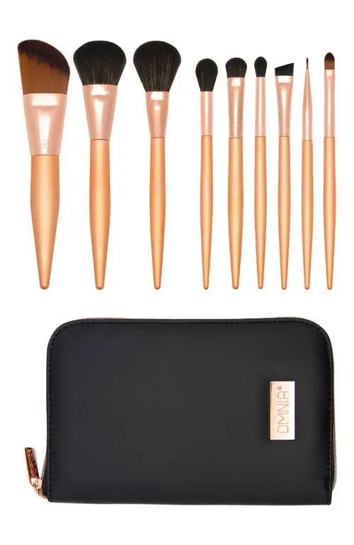 OMNIA BRUSH Rose Gold 9pc Makeup Travel Brush Set - Black