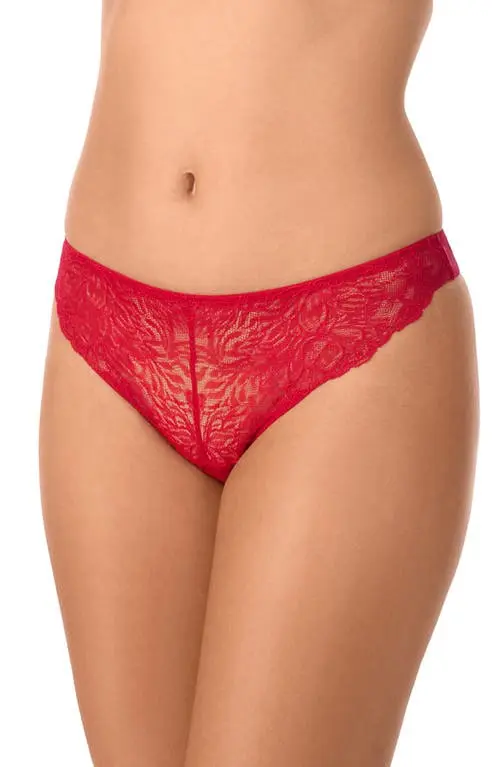 ON GOSSAMER Luxe Lace Thong - Crimson Berry