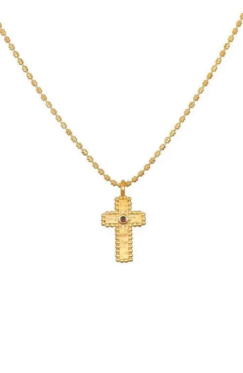 SATYA JEWELRY Garnet Cross Pendant Necklace - Gold
