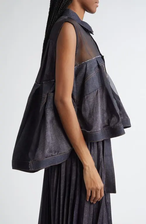 Sacai Sheer Panel Denim Shirt In Indigo - 64% Off | Editorialist