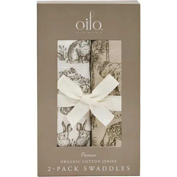 OILO Assorted 2-pack Organic Cotton Jersey Swaddle Blankets - Bark