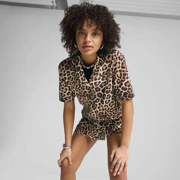 PUMA Leopard Print Woven Shirt - White