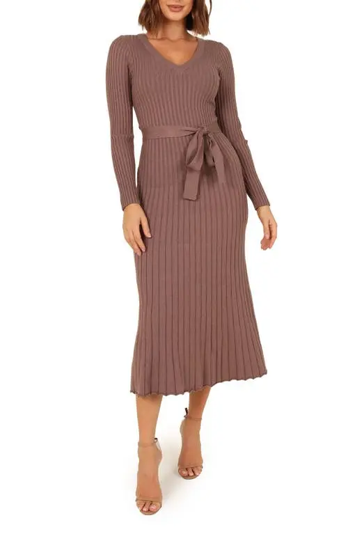 PETAL & PUP Reigan Ribbed Knit Midi Dress - Mocha