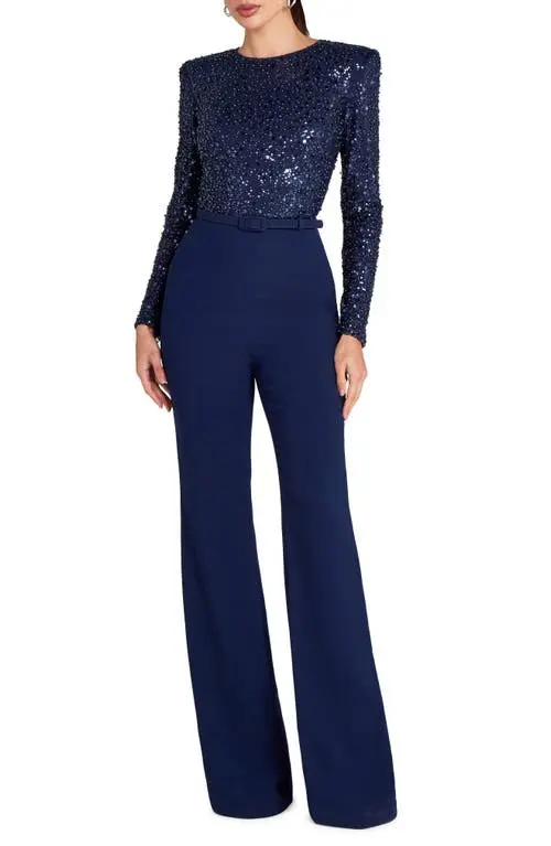 NADINE MERABI Misha Belted Jumpsuit - Navy