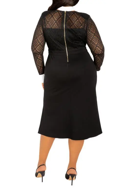 BUXOM COUTURE Lace Collar Long Sleeve Midi Dress