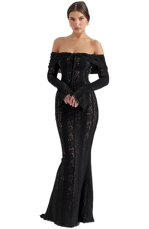 House Of Cb Belle Off-The-Shoulder Maxi Dress Black Editorialist