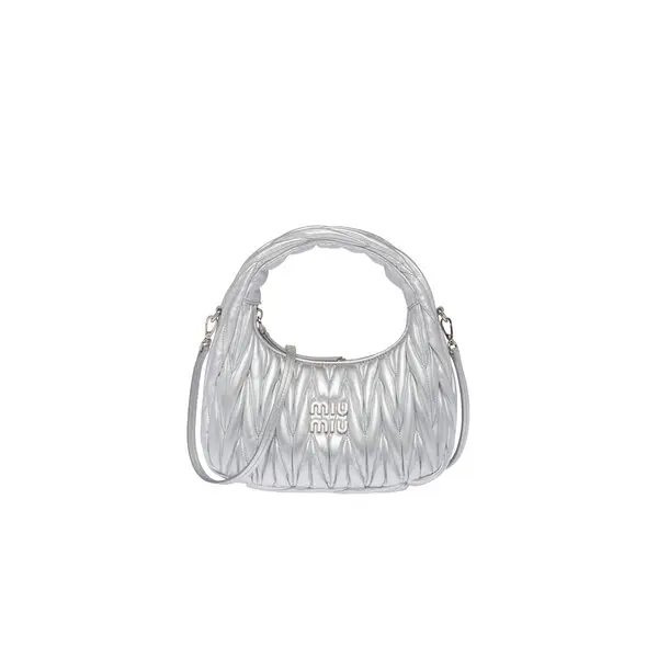 Miu Miu Wander Matelassé Nappa Leather Hobo Bag - Silver