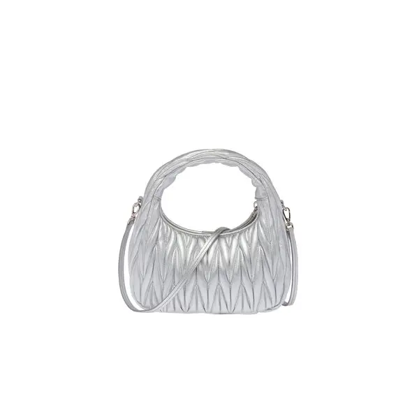 Miu Miu Wander Matelassé Nappa Leather Hobo Bag - Silver