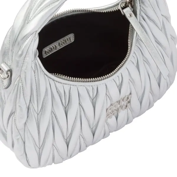 Miu Miu Wander Matelassé Nappa Leather Hobo Bag - Silver