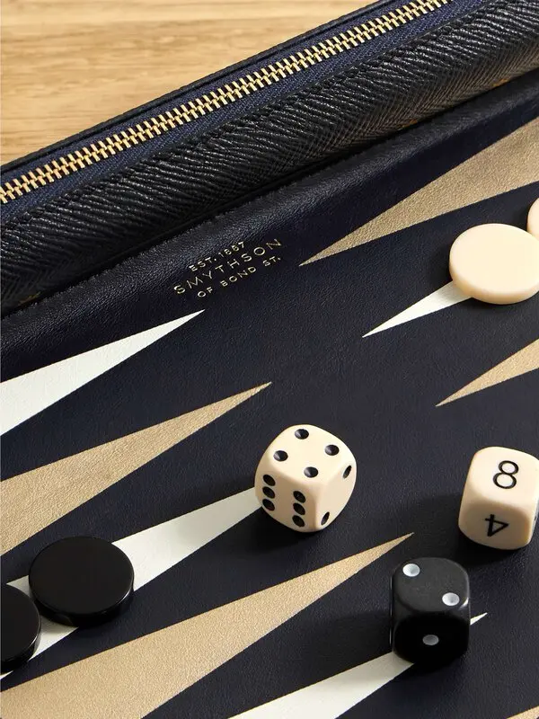 Smythson Panama Printed Textured-leather Backgammon Roll - Navy
