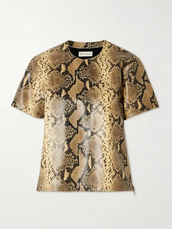 Dries Van Noten Snake-effect Leather Top - Animal Print