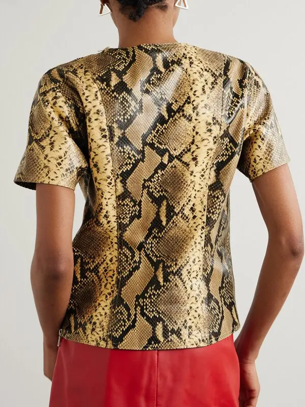 Dries Van Noten Snake-effect Leather Top - Animal Print