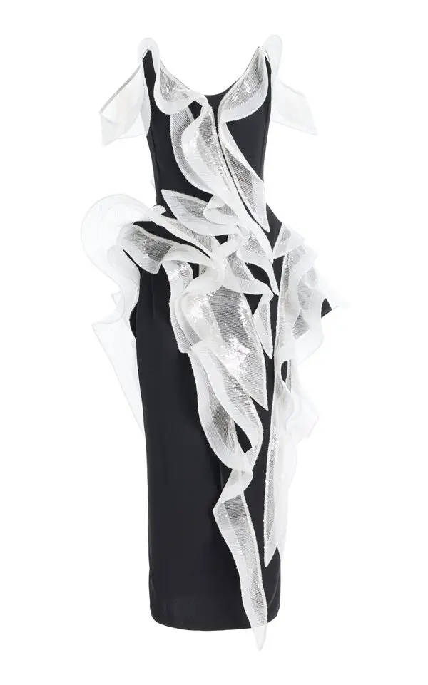 Maticevski Liora Wave Ruffled Midi Dress - Black