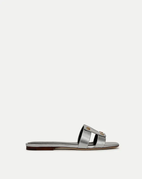 Veronica Beard Via Leather Slide Sandal - Silver
