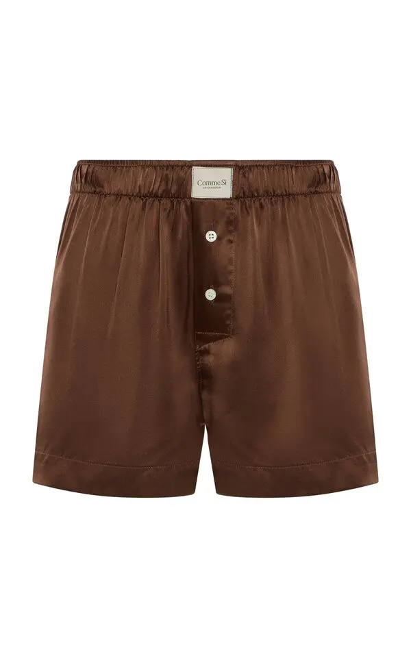 Comme Si La Boxer Classica Silk-charmeuse Shorts - Brown