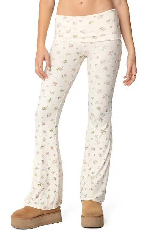 EDIKTED Bloom Baby Floral Foldover Waist Rib Pants