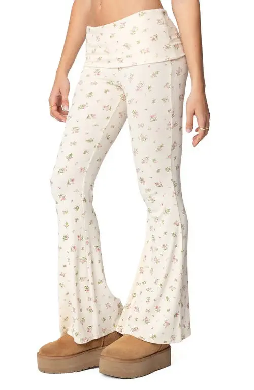 EDIKTED Bloom Baby Floral Foldover Waist Rib Pants