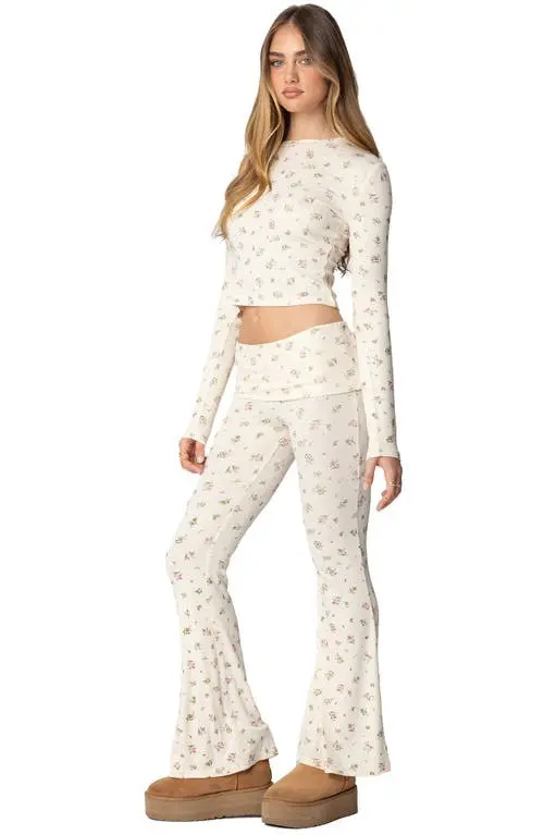 EDIKTED Bloom Baby Floral Foldover Waist Rib Pants