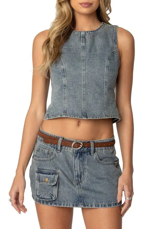 EDIKTED Quinlan Sleeveless Denim Top