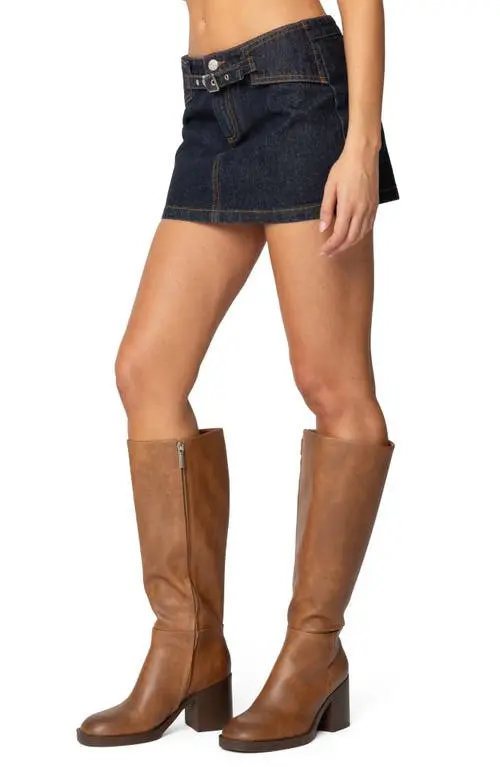 EDIKTED Keira Buckle Denim Miniskirt - Dark-blue