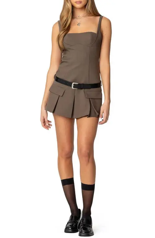 EDIKTED Callie Drop Waist Pleated Minidress - Brown
