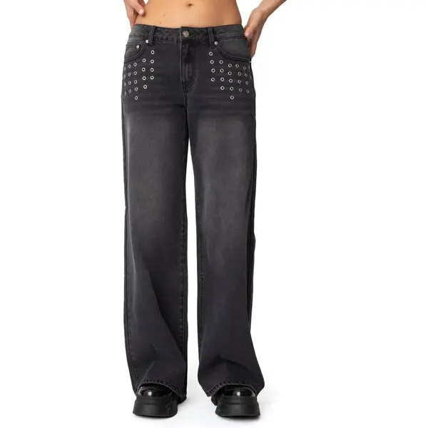 EDIKTED Grommet Low Rise Baggy Wide Leg Jeans