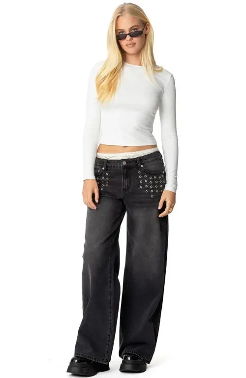 EDIKTED Grommet Low Rise Baggy Wide Leg Jeans