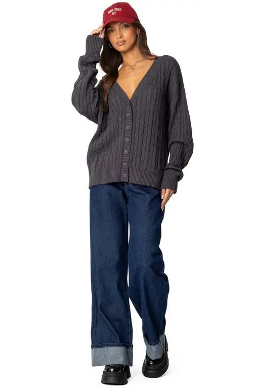 EDIKTED Francine Cotton Cardigan - Dark-gray