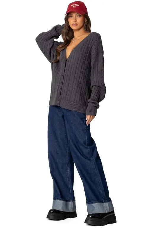 EDIKTED Francine Cotton Cardigan - Dark-gray