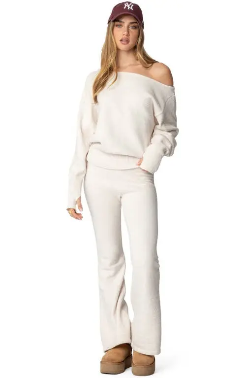 EDIKTED Plush Flare Pants - Cream