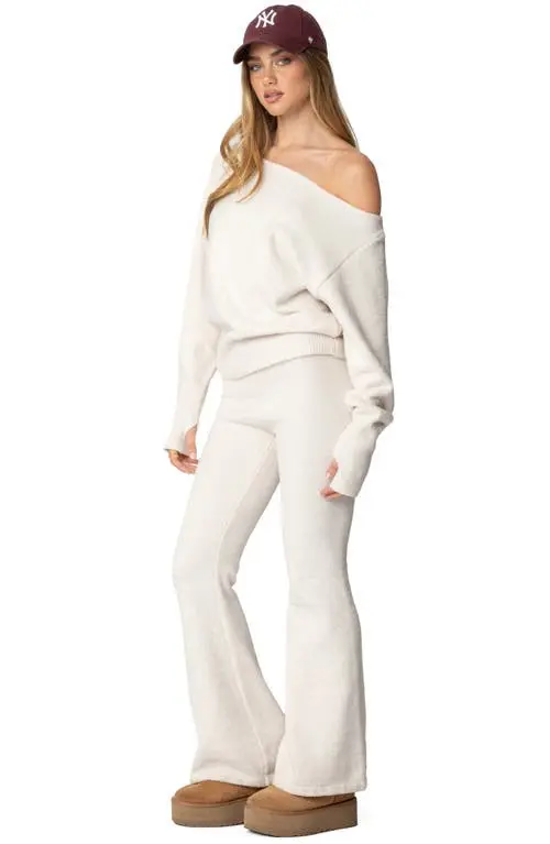 EDIKTED Plush Flare Pants - Cream