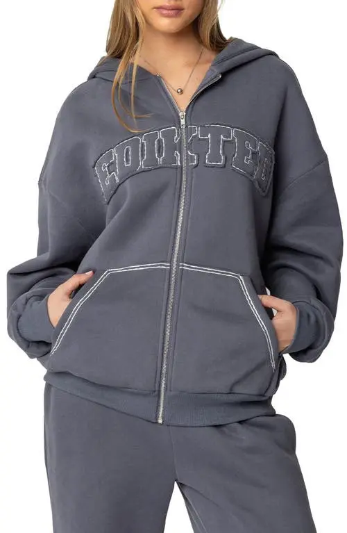 EDIKTED Forever Appliqué Zip Hoodie - Gray